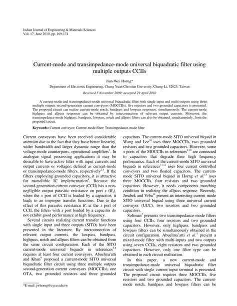 Pdf Current Mode And Transimpedance Mode Universal Biquadratic Filter Using Multiple Outputs Cciis