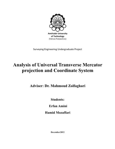 Analysis Of Universal Transverse Mercator Projection And Coordinate System Docslib