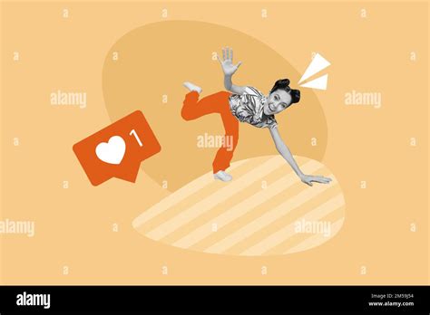 Creative Collage Image Of Excited Black White Effect Girl Breakdance