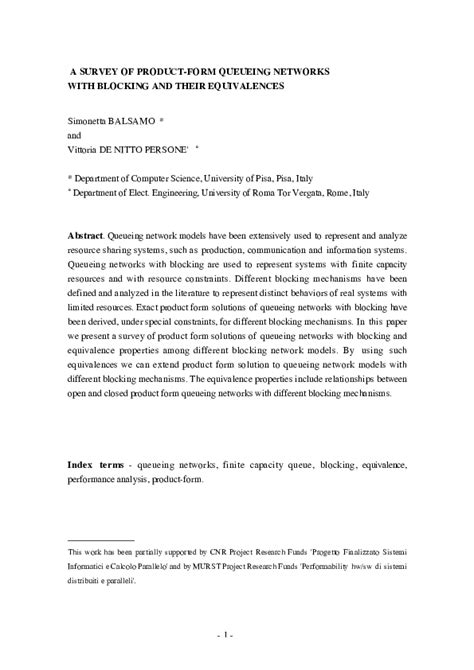 Pdf A Survey Of Product Form Queueing Networks With Blocking And