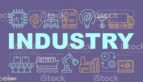 산업 단어 개념 배너입니다 산업 자동화 생산 프리젠 테이션 웹 사이트 제조 공정 선형 아이콘과 격리 된 문자 타이포그래피 아이디어 벡터 개요 그림 0명에 대한 스톡 벡터