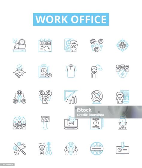 직장 사무실 벡터 라인 아이콘이 설정되었습니다 직장 책상 사무실 컴퓨터 의자 프린터 스캐너 그림 개요 개념 기호 및 기호 아이콘에 대한 스톡 벡터 아트 및 기타 이미지