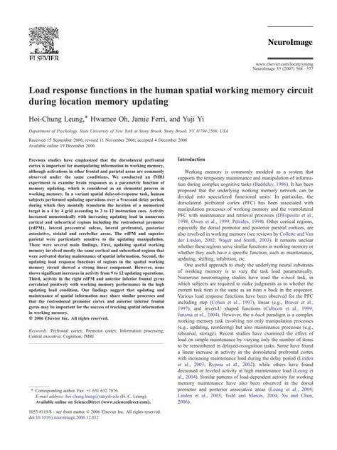 Pdf Load Response Functions In The Human Spatial Working · Load Response Functions In The