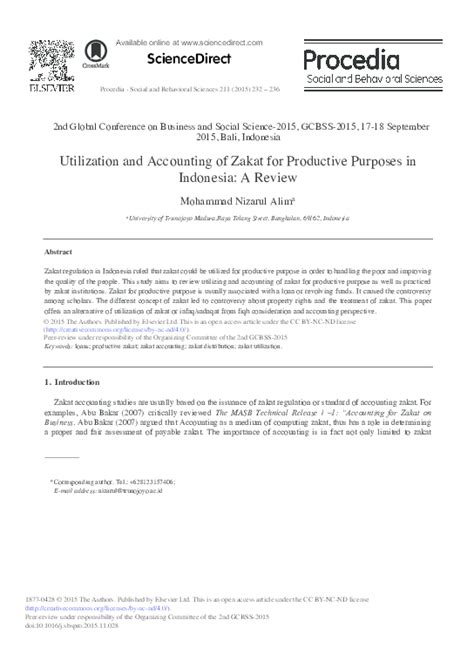 Pdf Utilization And Accounting Of Zakat For Productive Purposes In Indonesia A Review