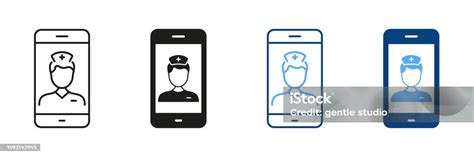 의사 온라인 상담 라인과 실루엣 아이콘 세트 가상 의사 스마트폰의 의료 서비스 휴대 전화의 건강 관리 검정 및 색상 기호 컬렉션입니다 격리된 벡터 그림 0명에 대한 스톡