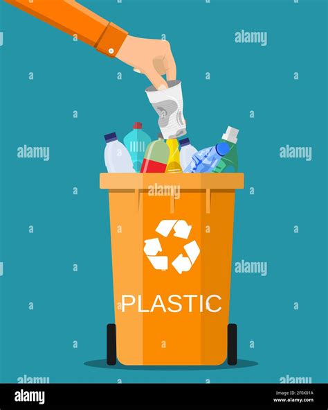 Man Hand Throws Garbage Into A Plastic Container Stock Vector Image Art Alamy