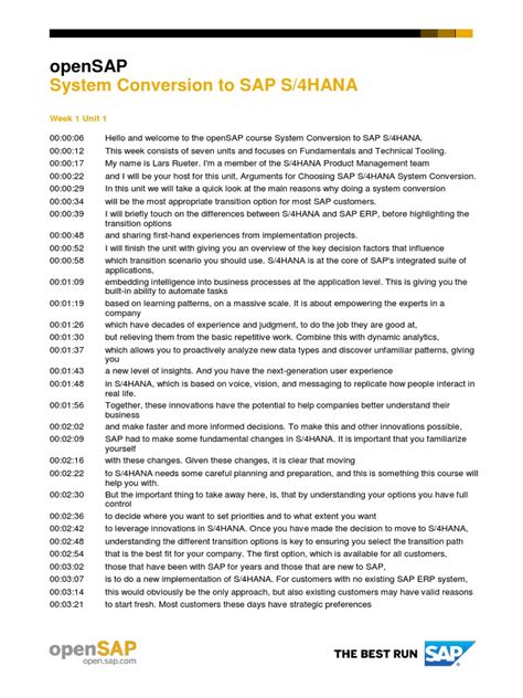 opensap s4h11 week 1 transcript pdf sap se business process