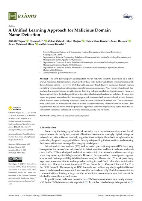 Pdf A Unified Learning Approach For Malicious Domain Name Detection