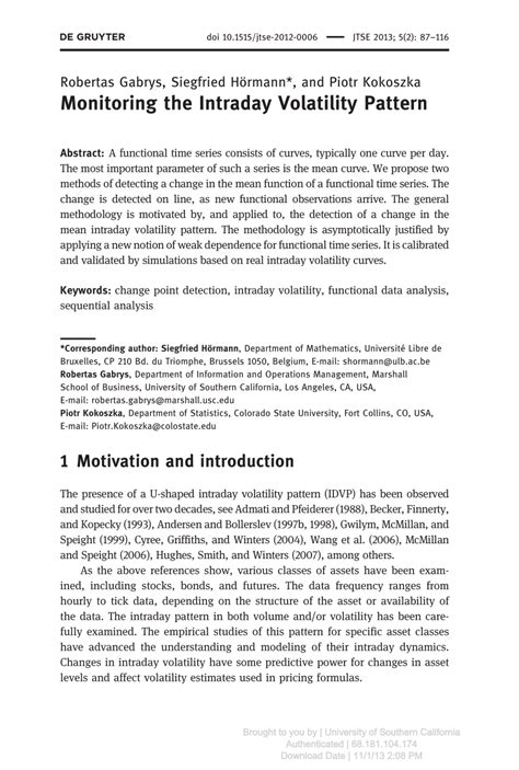 Pdf Monitoring The Intraday Volatility Pattern