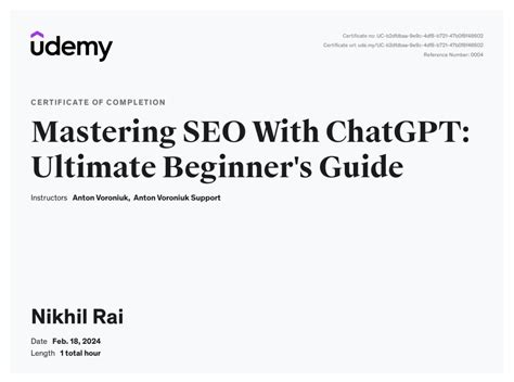 Udemy Course Completion Certificate Nikhil Rai