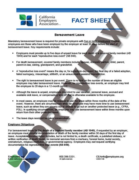 Bereavement Leave Fact Sheet California Employers Association