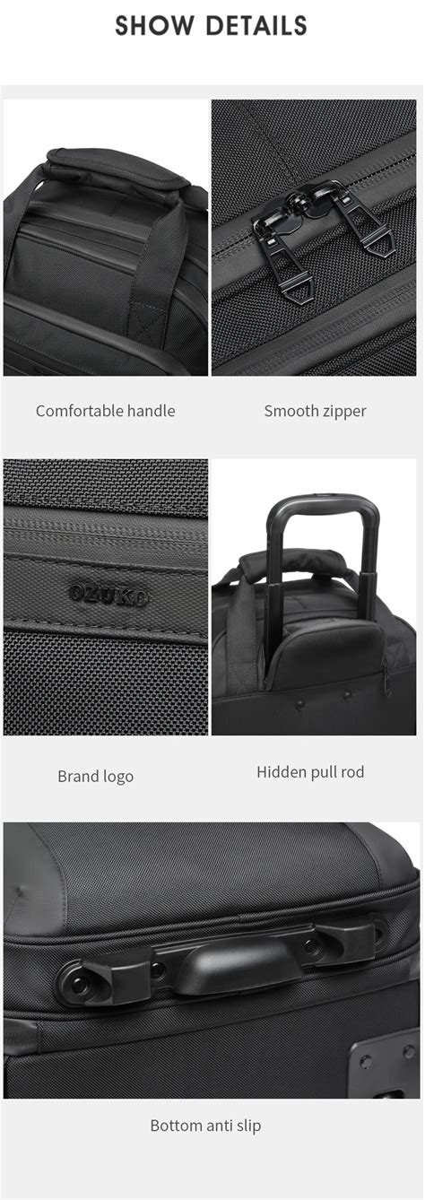 Ozuko 9699 Waterproof Business Travel Suitcase Unisex Polyester
