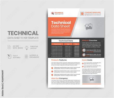 Technical Data Sheet Flyer Template Design Stock Vector Adobe Stock