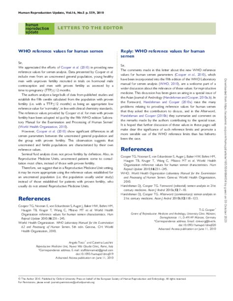 Pdf Who Reference Values For Human Semen Caterina Lucchini