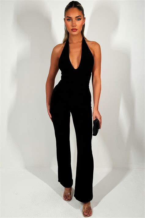 Black Halterneck Backless Christmas Party Jumpsuit Going Out Outfit