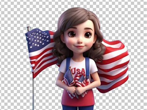 Premium Psd 3d Cute Girl Hold Usa Flag