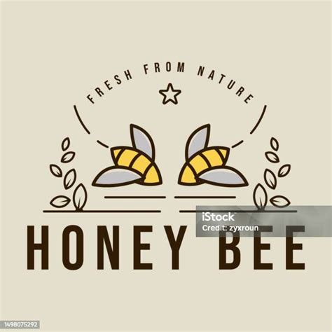 꿀벌 로고 라인 아트 벡터 간단한 일러스트레이션 템플릿 아이콘 그래픽 디자인입니다 타이포그래피 스타일이 있는 Nature Business의 제품에 대한 꿀 벌집 기호 또는