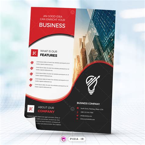 طرح تراکت تبلیغاتی شرکت با رنگ‌بندی قرمز و مشکی تراکت لایه باز شرکت