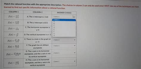 Answered Match The Rational Function With The Appropriate Description