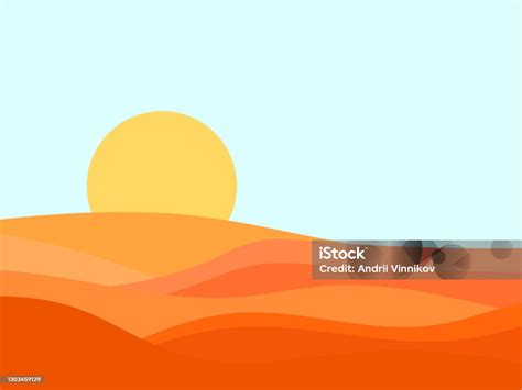 미니멀 한 스타일의 모래 언덕사막 풍경 노란색 태양 플랫 디자인 인쇄물 포스터 및 인테리어 디자인을 위한 보호 장식 미드 센추리