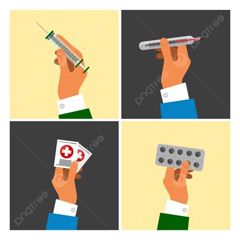 회색과 베이지색 배경으로 설정된 의료 장비와 약을 들고 있는 손 조제 치료 치료법 Png 일러스트 및 벡터 에 대한 무료 다운로드 Pngtree