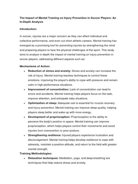 The Impact Of Mental Training On Injury Prevention In Soccer Players