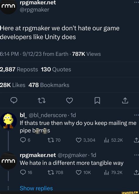 Rpgmaker Net Here At Rogmaker We Don T Hate Our Game Developers Like Unity Does PM From Earth