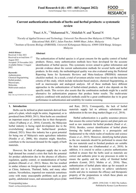 Pdf Current Authentication Methods Of Herbs And Herbal Products A Systematic Review