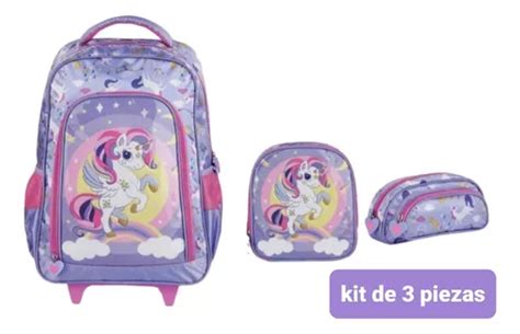 Mochila De Unicornio Con Llantitas Kit De 3 Piezas Envío Gratis
