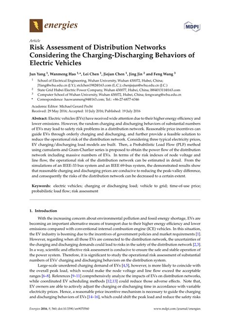 Pdf Risk Assessment Of Distribution Networks Considering The Charging Discharging Behaviors Of