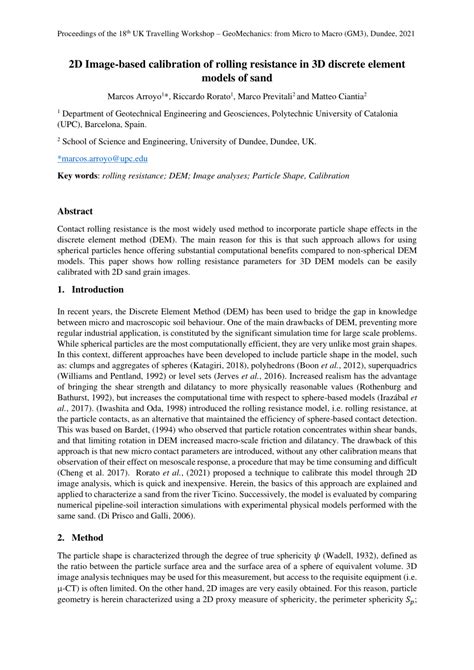 Pdf 2d Image Based Calibration Of Rolling Resistance In 3d Discrete