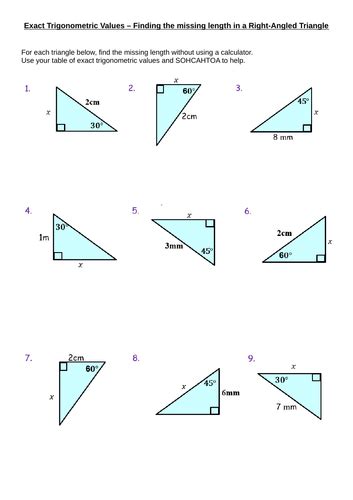 Exact Trig Values Finding The Missing Length In A Right Angled