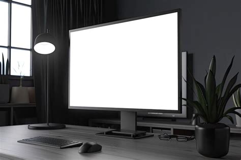 Computer Monitor Blank Screen Mockup 3d Rendering Premium Ai Generated Image