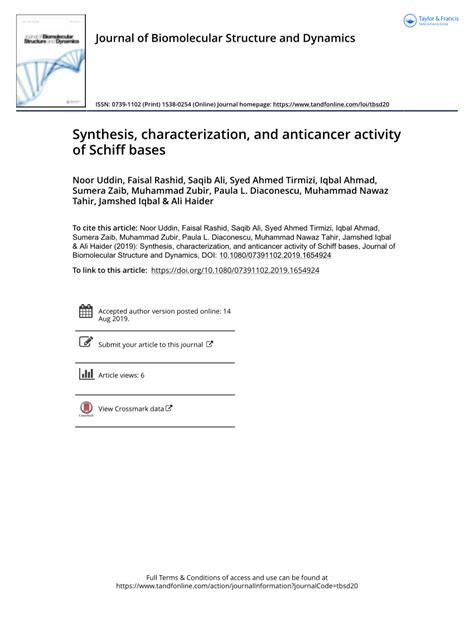 Pdf Synthesis Characterization And Anticancer Activity Of Schiff Bases
