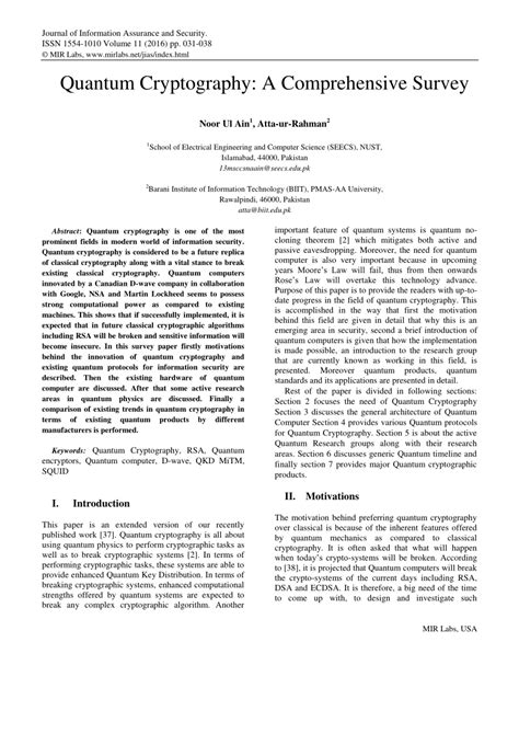 Pdf Quantum Cryptography A Comprehensive Survey