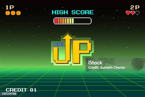 레벨 업 계속하려면 동전을 삽입하십시오 픽셀 아트 8비트 게임 레트로 게임 벡터 일러스트레이션의 게임 자산용 0명에 대한 스톡 벡터 아트 및 기타 이미지 Istock