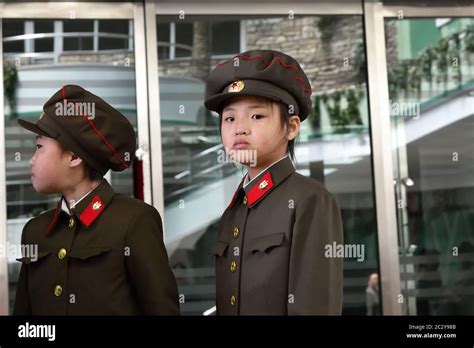 Pyongyang North Korea May 1 2019 Two Young Girls Dressed In