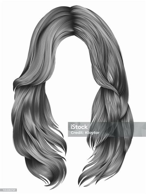 유행 여자 긴 머리 색상 회색 뷰티 패션입니다 현실적인 그래픽 3d 가발에 대한 스톡 벡터 아트 및 기타 이미지 가발 금발 머리 길이 Istock