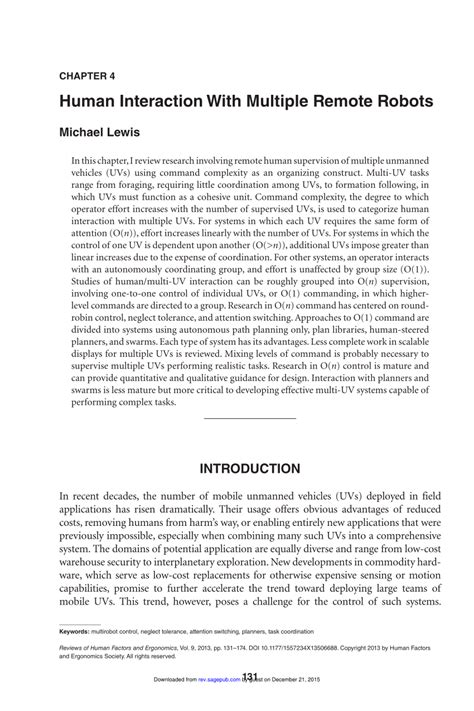 Pdf Human Interaction With Multiple Remote Robots