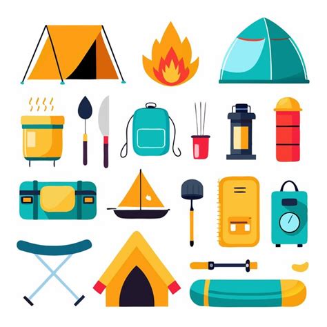 Collection Of Camping Tent Map Compass Backpack Vector Illustration Premium Ai Generated Vector