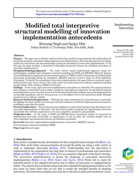 Pdf Modified Total Interpretive Structural Modelling Of Innovation