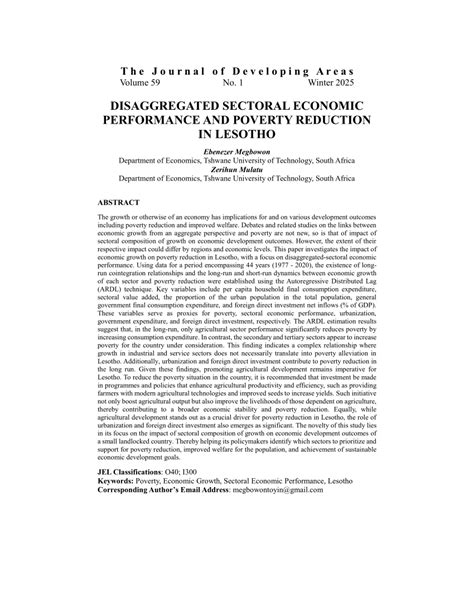 Pdf Disaggregated Sectoral Economic Performance And Poverty Reduction In Lesotho