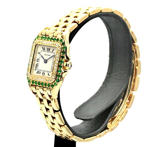 Cartier Panthere Quartz 23mm 18k Yellow Gold Diamonds And Emeralds Watch