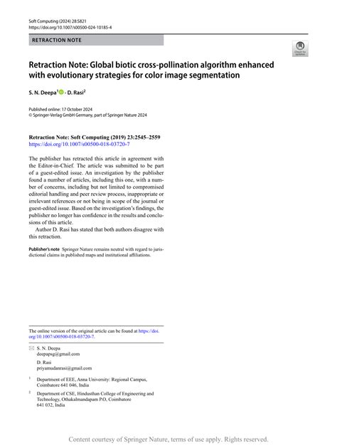 Retraction Note Global Biotic Cross Pollination Algorithm Enhanced With Evolutionary Strategies