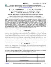 IOT BASED HEALTH MONITORING SYSTEM USING ARDUINO U Pdf IARJSET ISSN O
