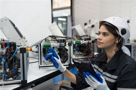 Female Engineer Control Autonomous Mobile Robot Or Amr In The