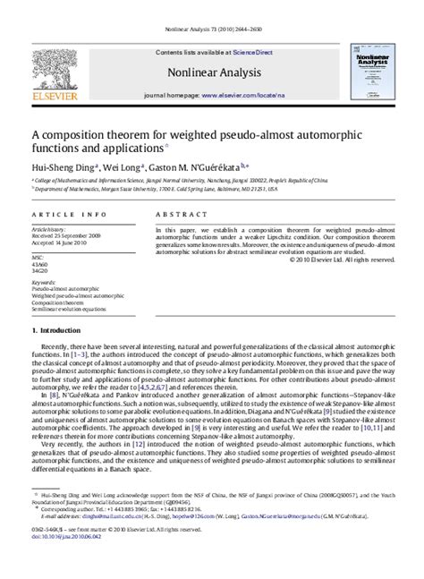Pdf A Composition Theorem For Weighted Pseudo Almost Automorphic