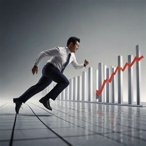 Businessman Running On Graph Line Up Go To The Success Graph Premium