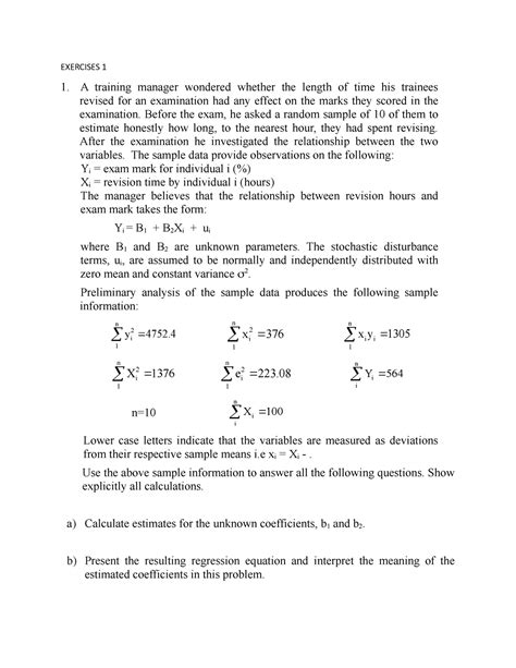Econ Exercises EXERCISES A Training Manager Wondered Whether The Length Of Time His