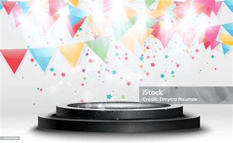 색종이 조각이 떨어지는 연단 승리의 받침대 대회 우승자 1위에 대한 스톡 벡터 아트 및 기타 이미지 1위 경쟁 권투